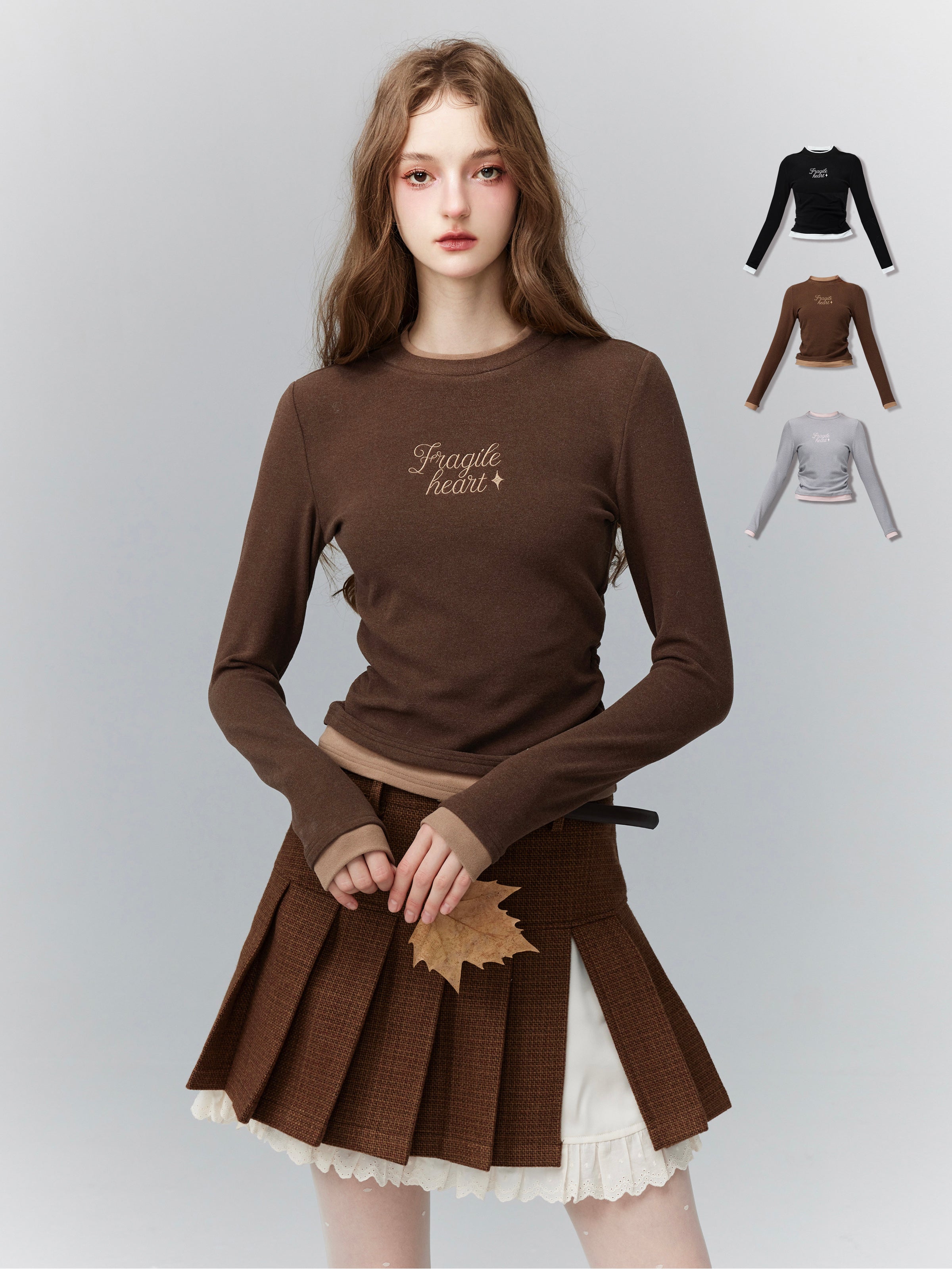 Fake-Layered Crew-Neck Embroidery Chic Warm Cutsew – ARCANA ARCHIVE