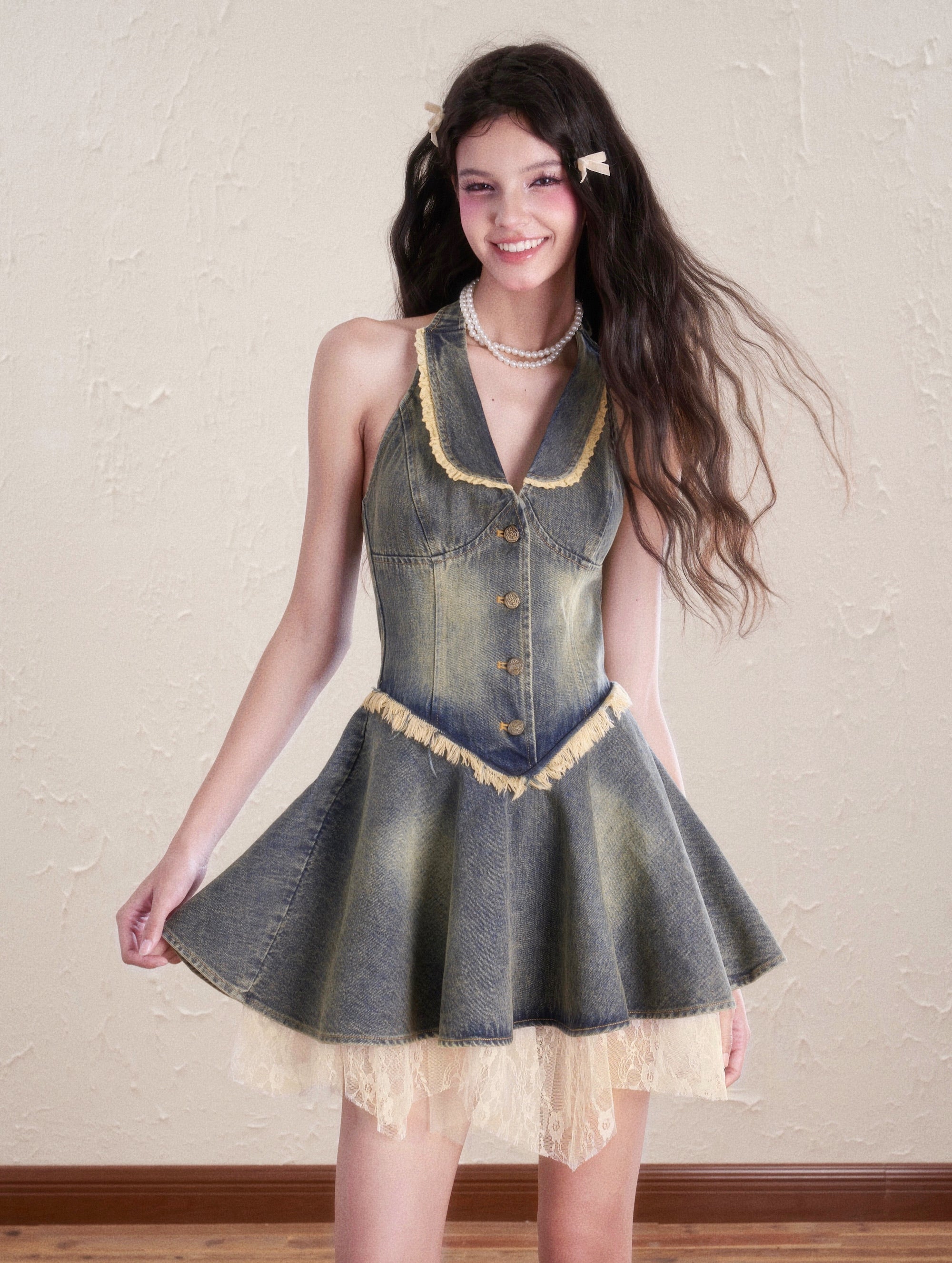 Demin Lace Tassel Flare One-Piece – ARCANA ARCHIVE