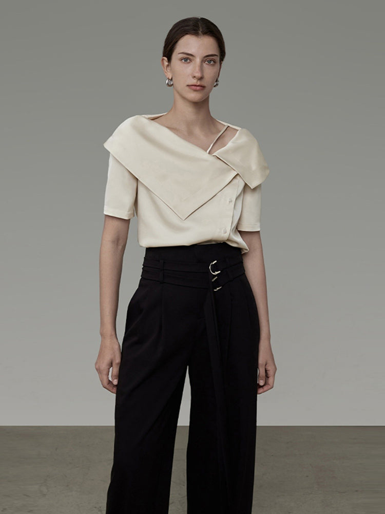 Asymmetry Flap Elegant Nichi Glossy Blouse – ARCANA ARCHIVE