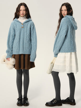 Retro Hoodie Natural Simple Oversize Cable-Knit – ARCANA ARCHIVE