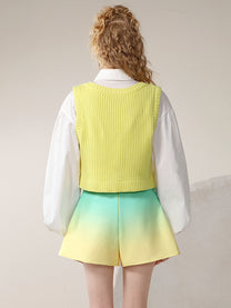 Gradation Nichi Knit Flare Unique Blosue＆Vest＆Short-Pants – ARCANA ARCHIVE