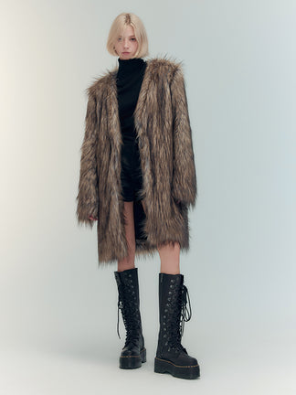 Fur Elegant Fluffily No-Collar Long-Coat – ARCANA ARCHIVE