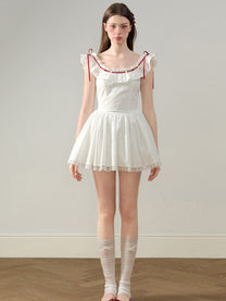 Tight U-Neck Frill Girly Lace Cute Flare Short Dress – ARCANA ARCHIVE