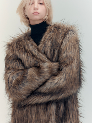 Fur Elegant Fluffily No-Collar Long-Coat – ARCANA ARCHIVE
