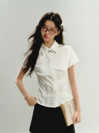 Lace Slim Constricted Simple Half-Sleeve Blouse – ARCANA ARCHIVE