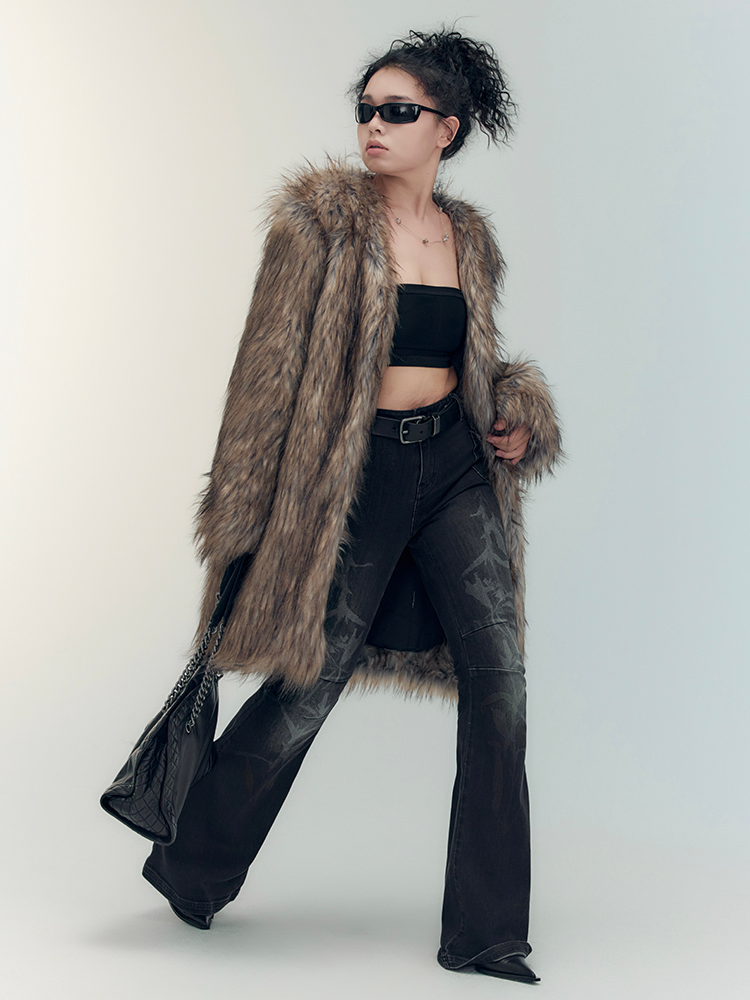 Fur Elegant Fluffily No-Collar Long-Coat – ARCANA ARCHIVE