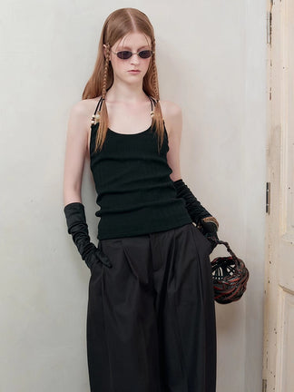 Halter-Neck Beads Back-Open Summer Simple Tops – ARCANA ARCHIVE