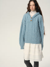 Retro Hoodie Natural Simple Oversize Cable-Knit – ARCANA ARCHIVE