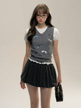Knit V-Neck Ribbon Metal Nichi Button Vest – ARCANA ARCHIVE