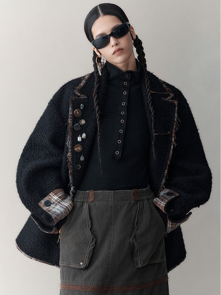 Nichi Vintage Button Checked Boa-Jacket – ARCANA ARCHIVE