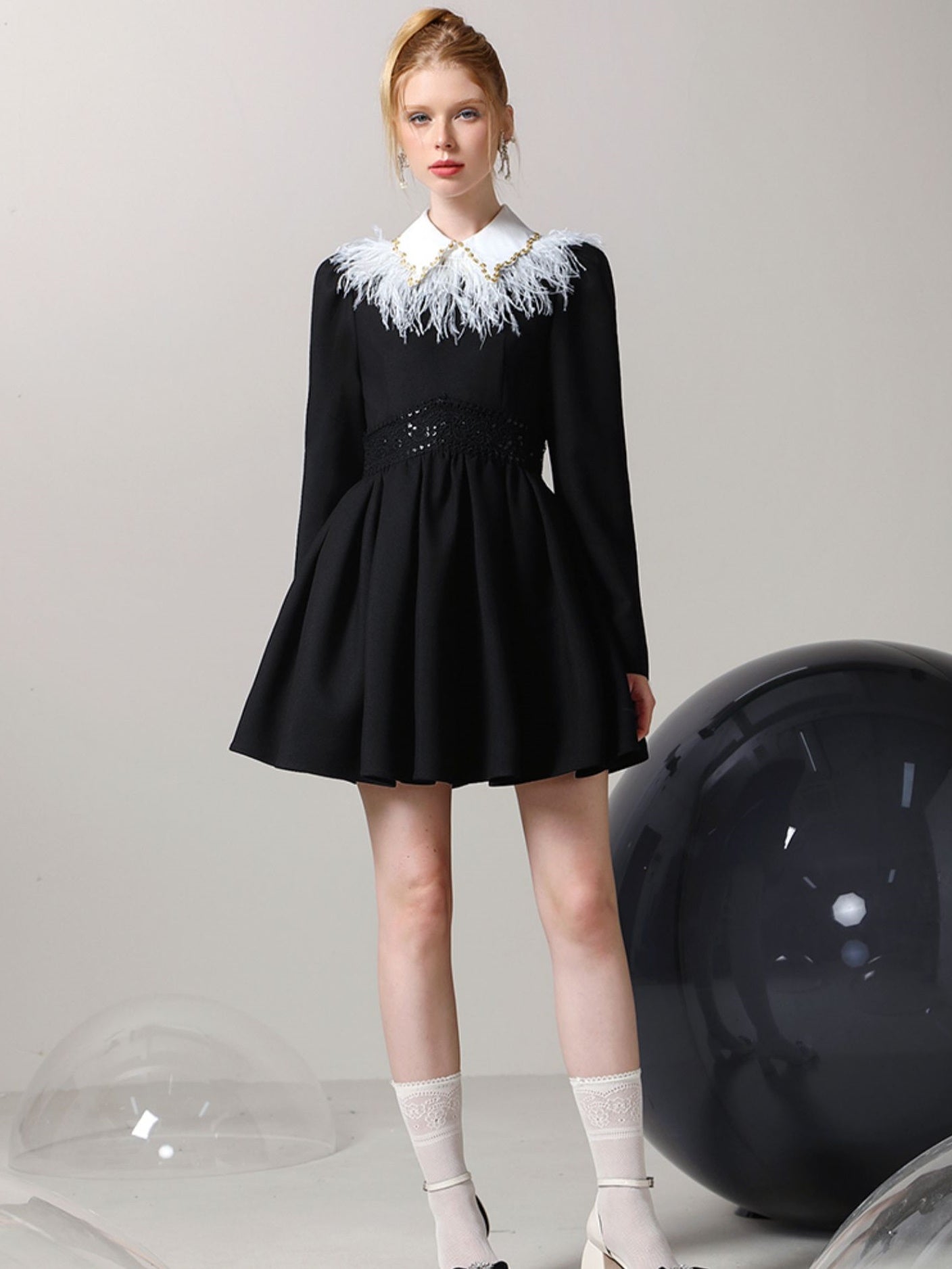 False-Collar Fur Elegant Flare Cute One-Piece – ARCANA ARCHIVE