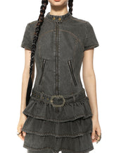 Denim Tiered Zip Short ONE-PIECE – ARCANA ARCHIVE