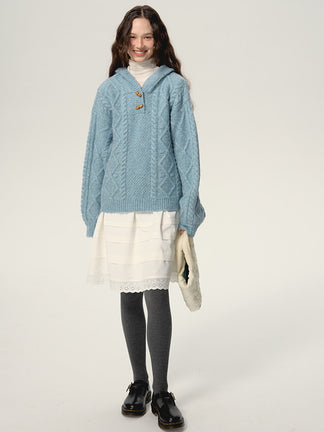 Retro Hoodie Natural Simple Oversize Cable-Knit – ARCANA ARCHIVE