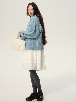Retro Hoodie Natural Simple Oversize Cable-Knit – ARCANA ARCHIVE