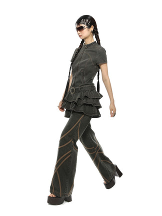 Denim Tiered Zip Short ONE-PIECE – ARCANA ARCHIVE