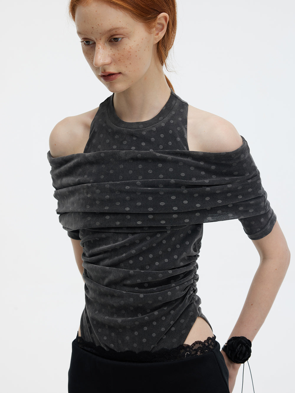 Drape Dot Open-Shoulder Dot Body-Suit – ARCANA ARCHIVE