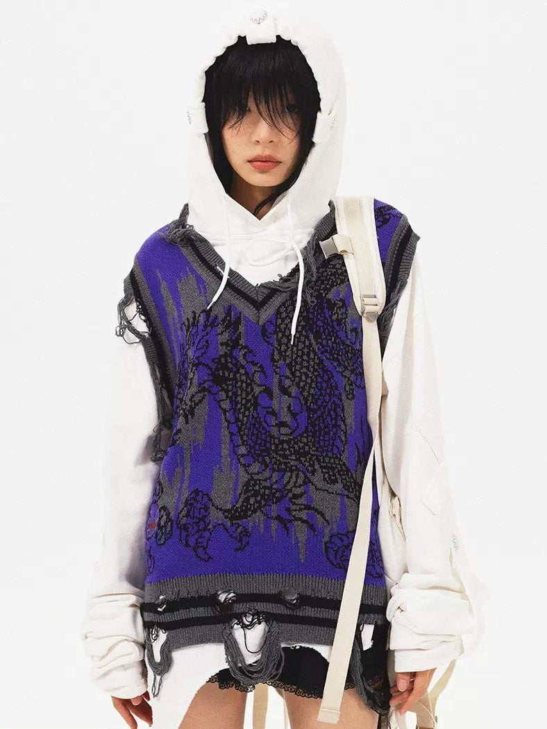 Dragon Pattern Knitted Vest – ARCANA ARCHIVE