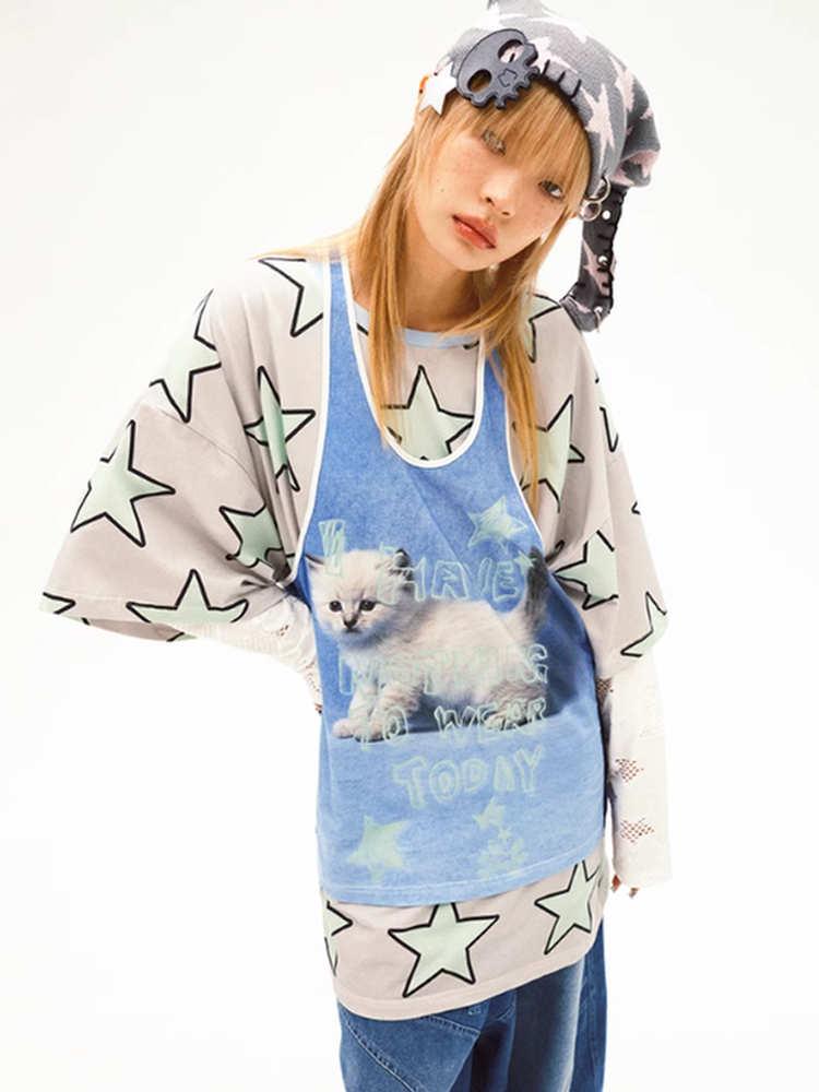 Cat Picture Sporty Fancy Oversize Loose Tank-Top – ARCANA ARCHIVE