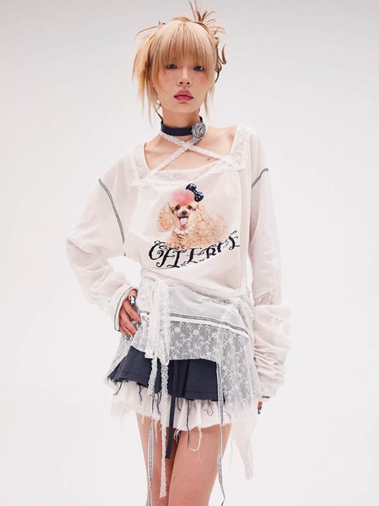 Sheer Dog Picture Lace Fancy Long-T-Shirt – ARCANA ARCHIVE