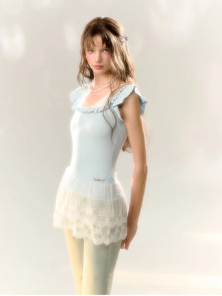 Girly Lace Frill Off-Shoulder Short Sheer Dress – ARCANA ARCHIVE