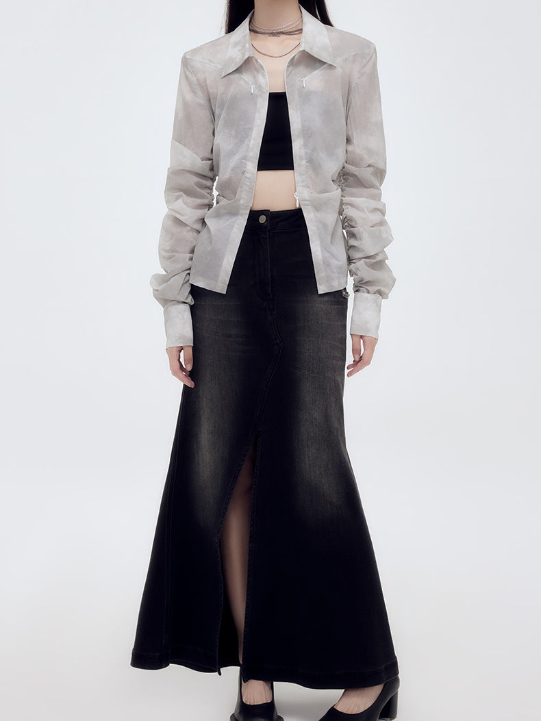 Drawstring Sheer Side-Cut Shirt – ARCANA ARCHIVE