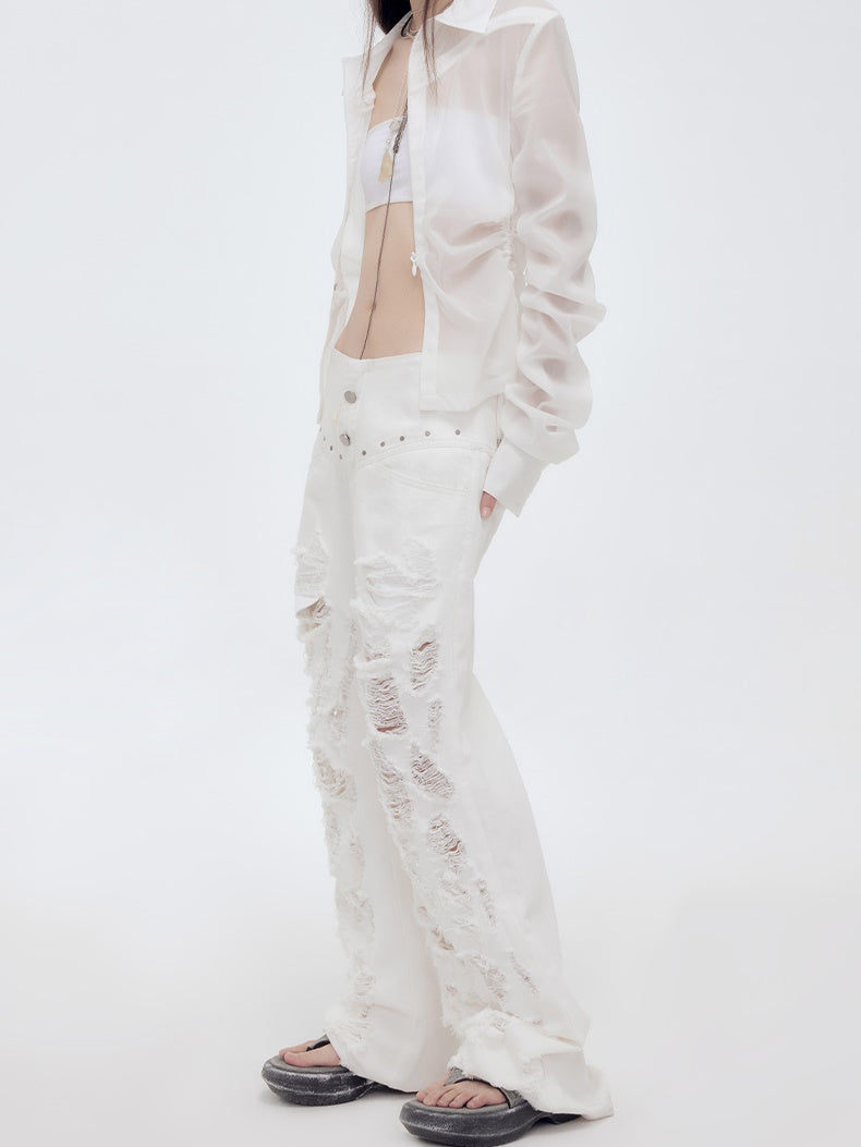 Drawstring Sheer Side-Cut Shirt – ARCANA ARCHIVE