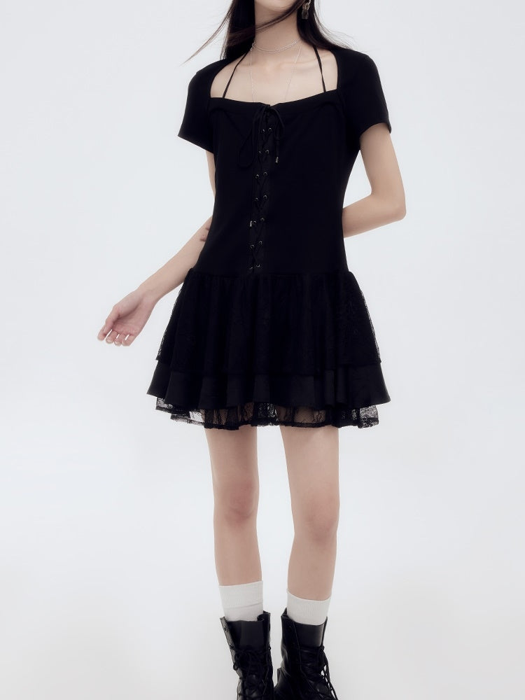 Tiered Lace-Up Flare Lace Flare One-Piece – ARCANA ARCHIVE