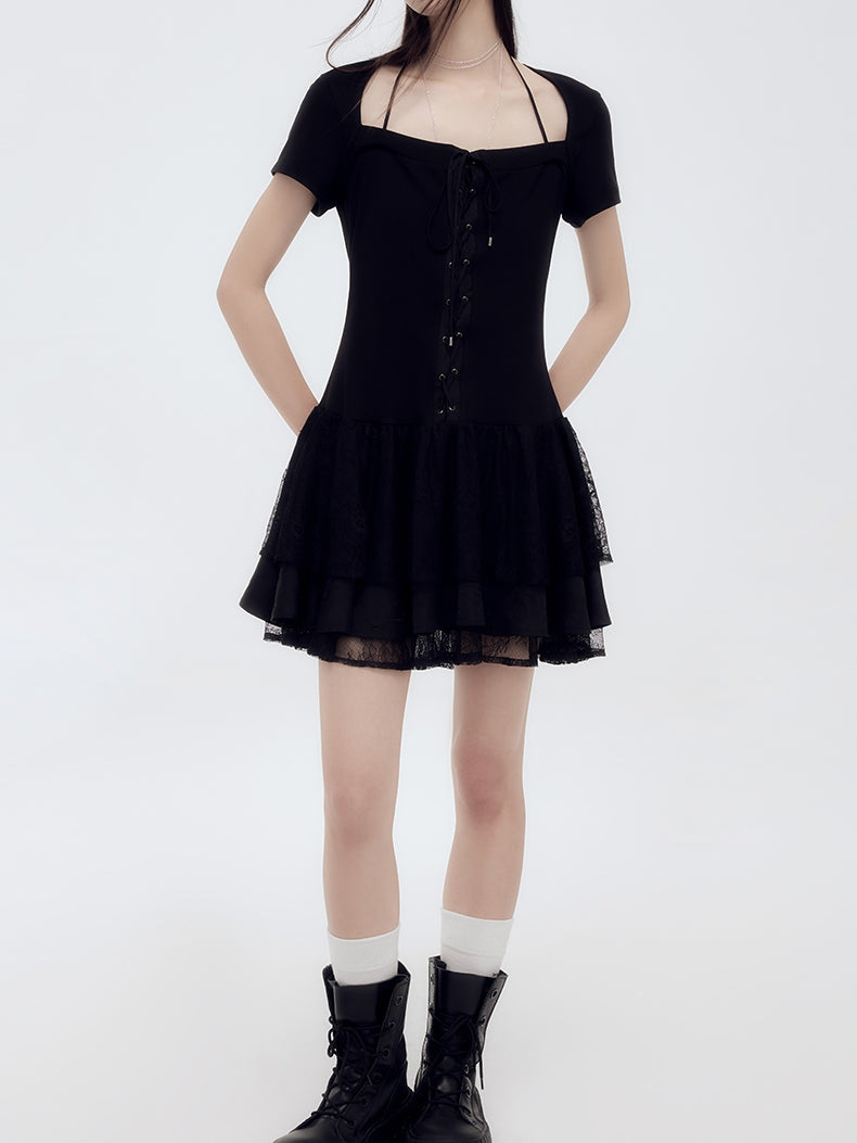 Tiered Lace-Up Flare Lace Flare One-Piece – ARCANA ARCHIVE