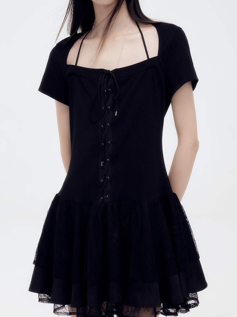 Tiered Lace-Up Flare Lace Flare One-Piece – ARCANA ARCHIVE