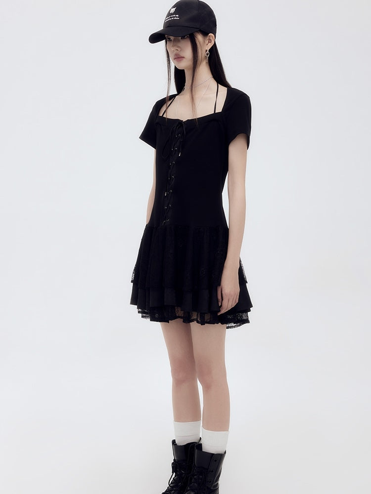 Tiered Lace-Up Flare Lace Flare One-Piece – ARCANA ARCHIVE