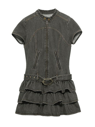 Denim Tiered Zip Short ONE-PIECE – ARCANA ARCHIVE