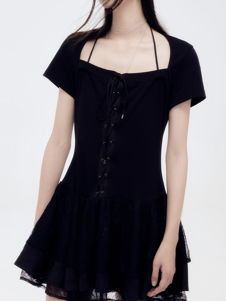 Tiered Lace-Up Flare Lace Flare One-Piece – ARCANA ARCHIVE