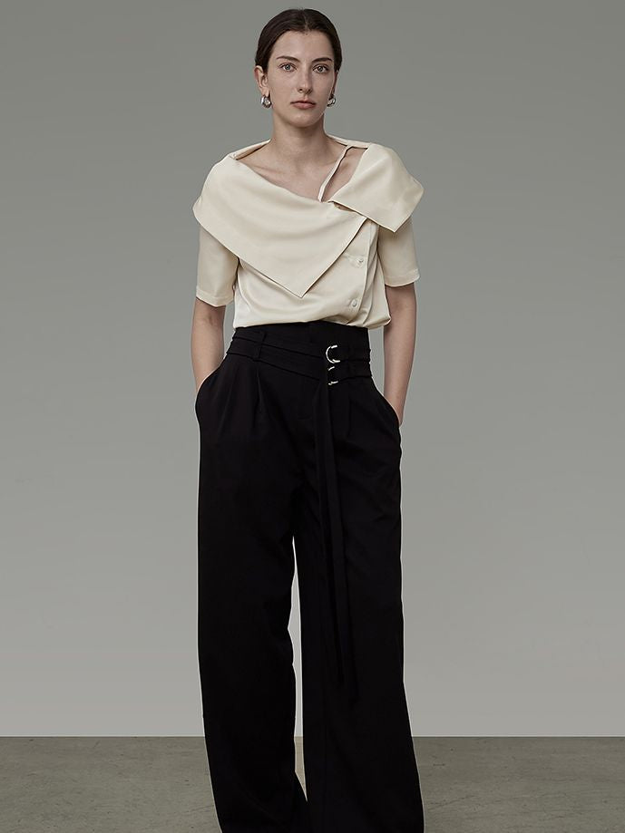 Asymmetry Flap Elegant Nichi Glossy Blouse – ARCANA ARCHIVE