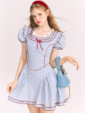 Puff Sleeves Sweet Plaid Princess Dress – ARCANA ARCHIVE