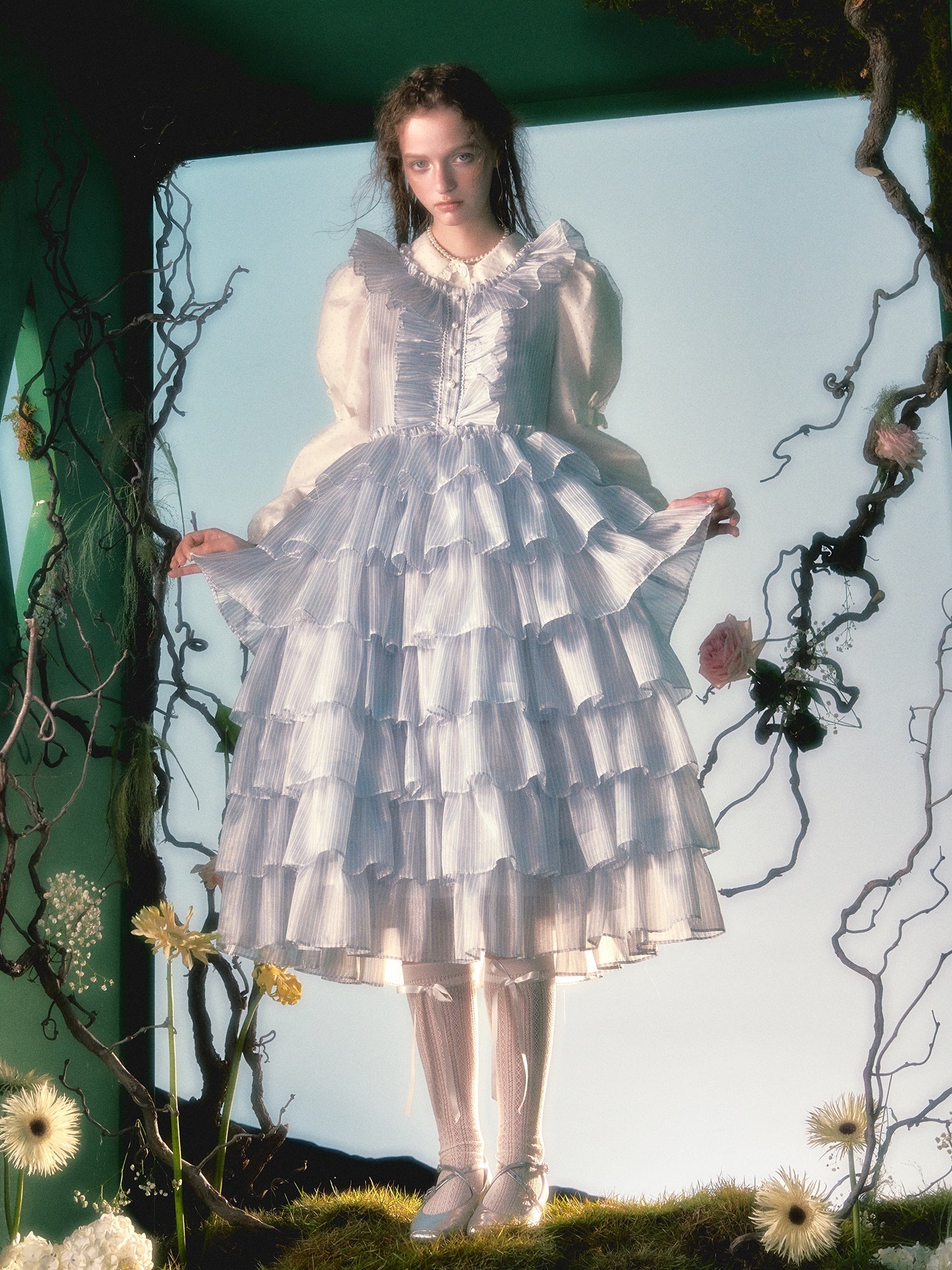 Striped Lace Collar Long Puffy Sundress – ARCANA ARCHIVE