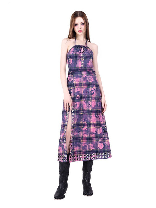 Metal Structure Slit Grid Pattern Halter-neck One-piece – ARCANA ARCHIVE