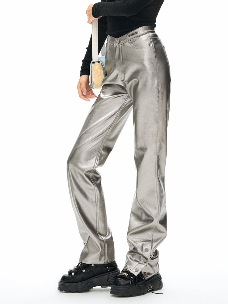 V-shaped High Waist Metallic Leather Pants – ARCANA ARCHIVE