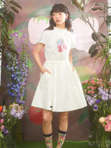 Gradient Cherry Print Pleated Short Sleeve One-piece – ARCANA ARCHIVE