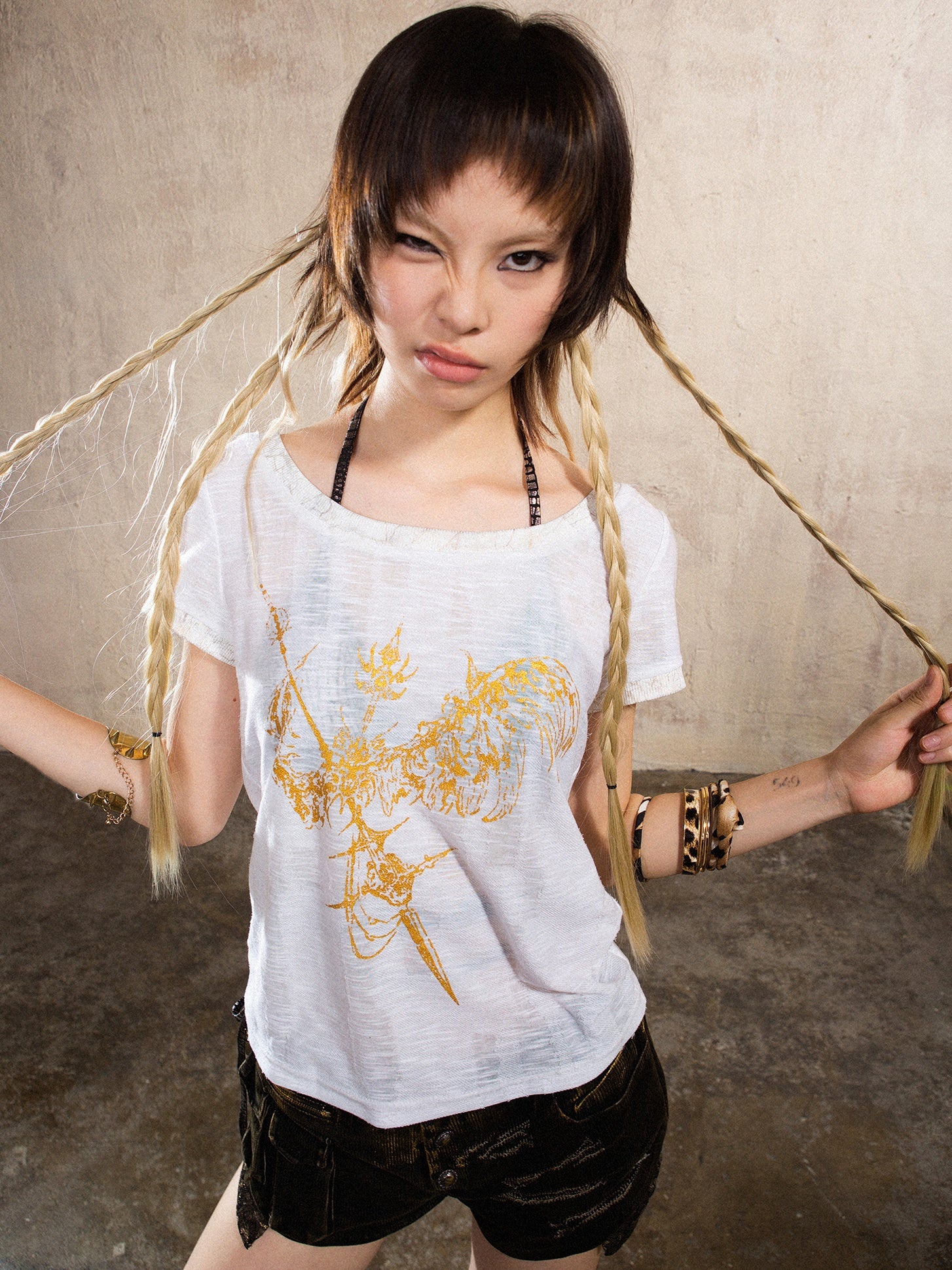 Hot Stamping Print Backless Short-sleeved T-shirt – ARCANA ARCHIVE