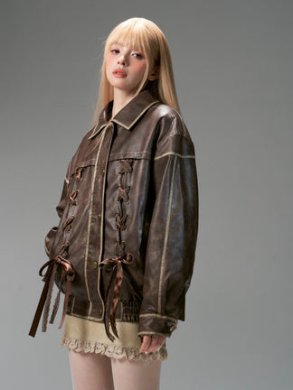 Lace Strap Washed Reversible Leather Jacket – ARCANA ARCHIVE