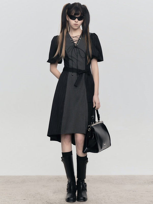 V-NECK STRAP STRIPED ONE-PIECE – ARCANA ARCHIVE