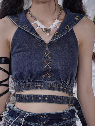 Niche Backless Denim Vest – ARCANA ARCHIVE