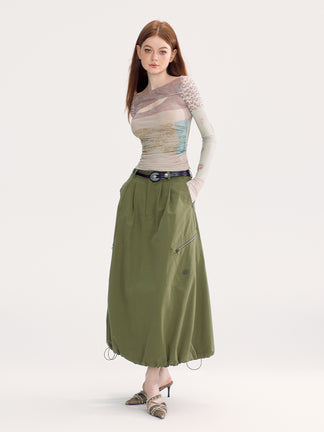 Drawstring Casual Flare Plain Long-Skirt – ARCANA ARCHIVE