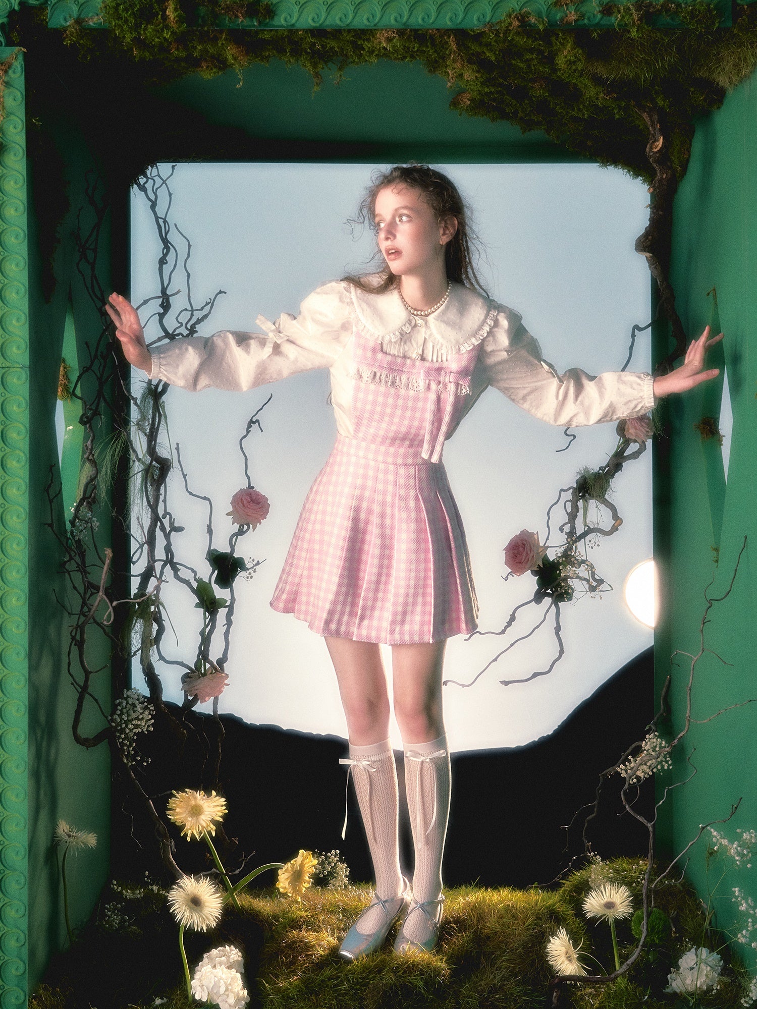 Plaid Bow Lace Pleated Skirt Sundress – ARCANA ARCHIVE