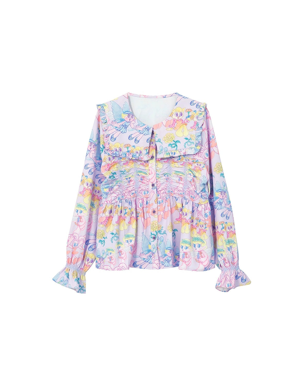 Angel Cute Cartoon Ruffle Print Shirt – ARCANA ARCHIVE