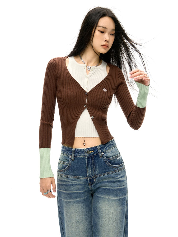 Fake Layered Double Placket Knitted Cardigan – ARCANA ARCHIVE