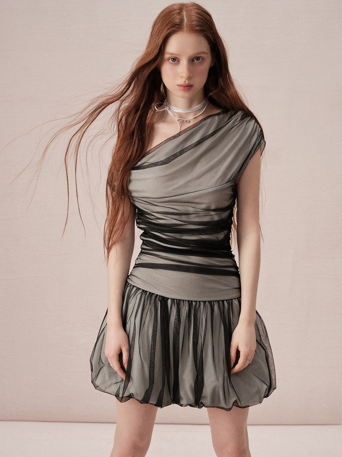Ciffon Balloon Sheer One-Shoulder Feminine One-Piece – ARCANA ARCHIVE