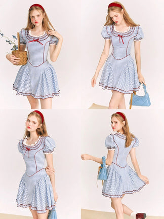 Puff Sleeves Sweet Plaid Princess Dress – ARCANA ARCHIVE