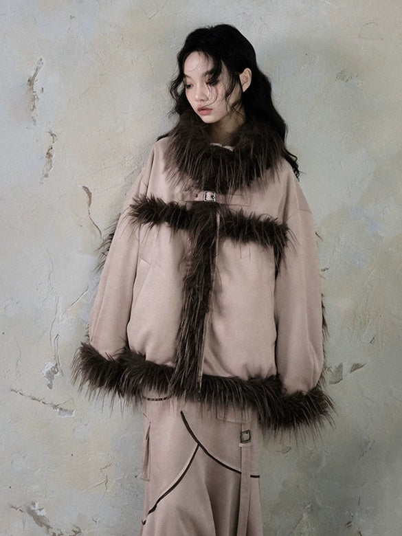 Plush Spliced Suede Touch Fur Coat – ARCANA ARCHIVE
