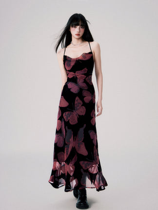 Velvet Butterfly Swing Collar Backless Strap Dress – ARCANA ARCHIVE